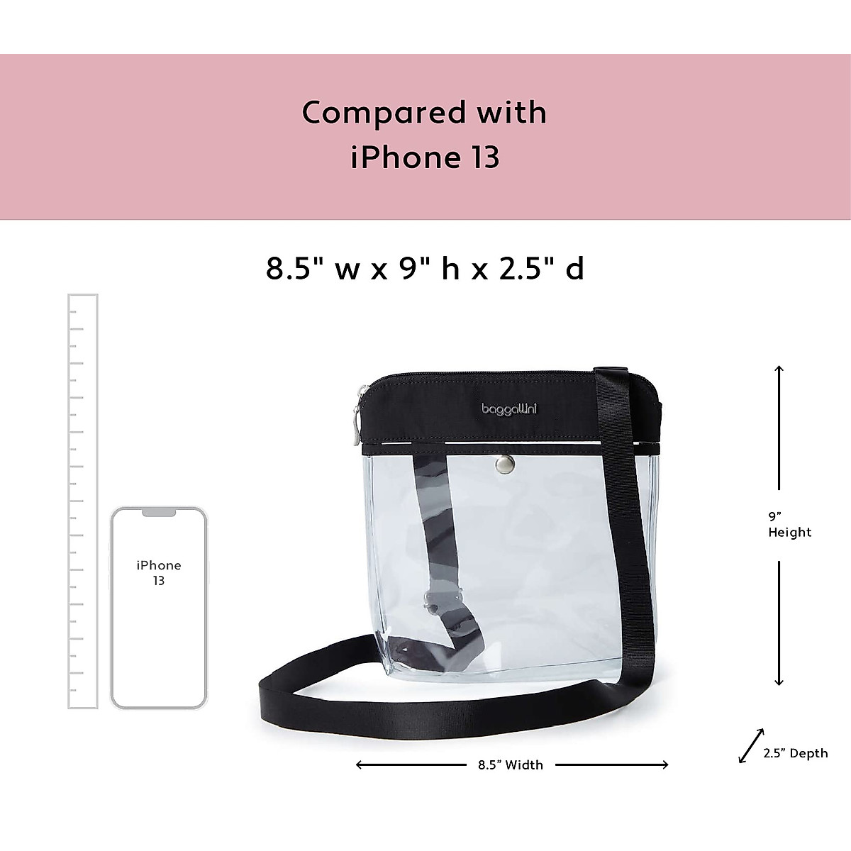 Baggallini womens Stadium Clear Pocket Crossbody, black, One Size