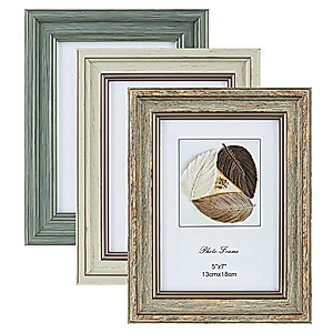 XUANLUO 3 Pack 5x7 Inch Picture Frames Farmhouse Rustic Vintage Distressed Wood Grain Photo Frame with Tempered Glass for Table Top Display and Wall Hanging