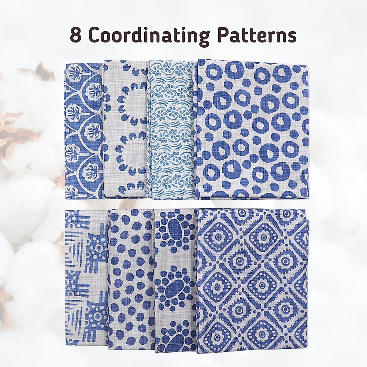 Caspi Crafts 8 Pcs Fat Quarters Fabric Bundles 18"x21", Quilting Fabric, Abstract Cotton Fabric, Precut Squares for Sewing, Quilting, Patchwork, Fabric for Crafts, DIY, (Soft Blue Patterns)