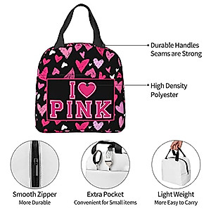 Giwawa I Like Pink Lunch Bag Pink Heart Portable Insulated Lunchbox Waterproof Tote Bento Bag for School Office Camping Picnic