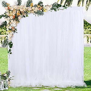 White Tulle Backdrop Curtains Wedding 2 Layer Sheer Drape Backdrop Cloth Polyester Backdrop for Baby Shower Parties Photography Props 5ftx7ft