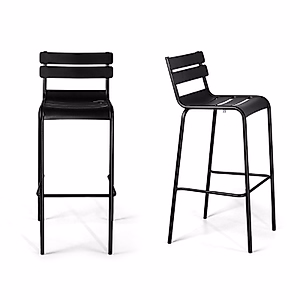 BOKKOLIK Metal Bar Stools with Backrest Extra Tall Patio Chairs Modern Cafe Chair for Outdoor Indoor Kitchen Dining Stool 31.4inch Seat Height (Set of 2) (Black)
