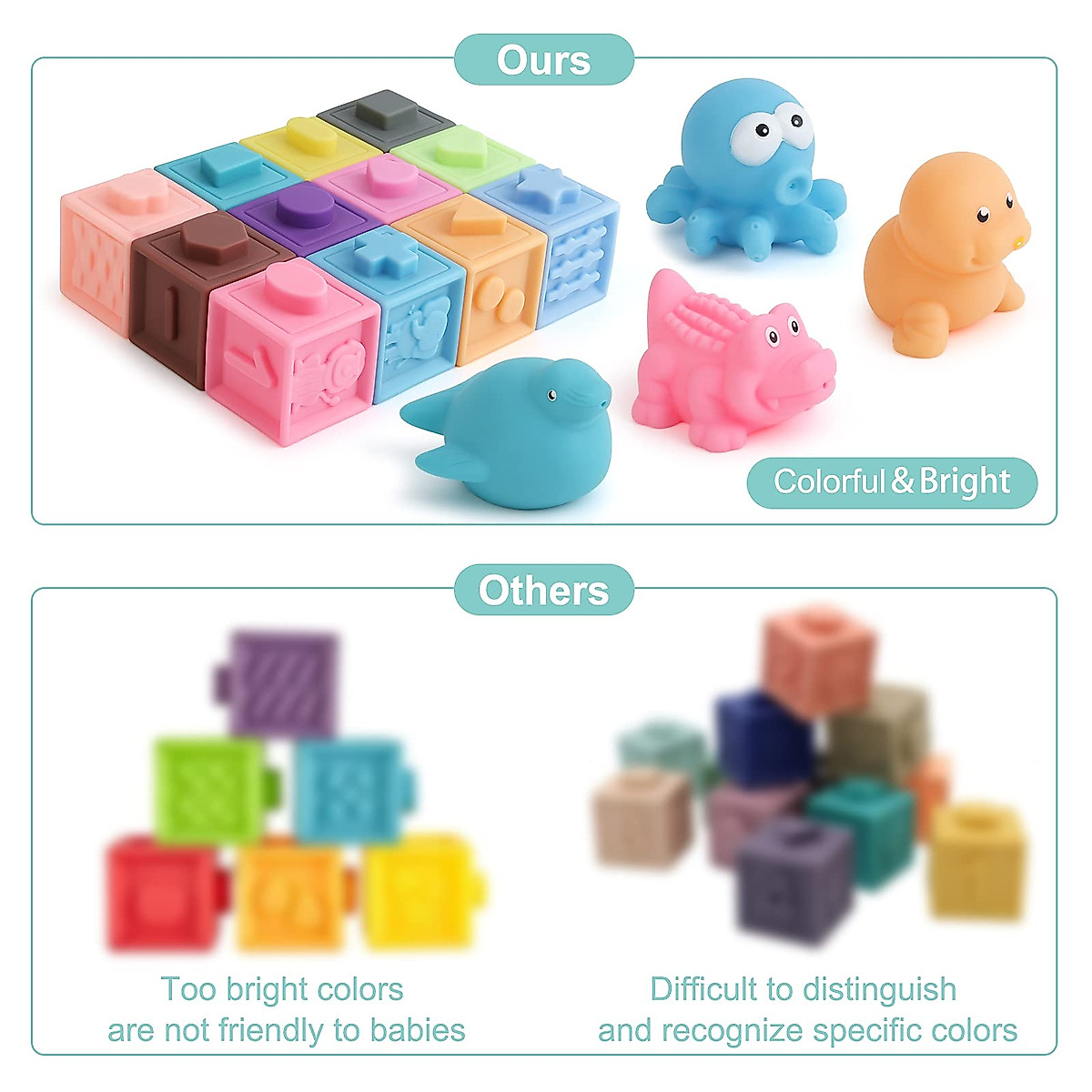 Yutin Soft Blocks for Babies, 16PCS Baby Stacking Building Block for Boys Girls, Squeezing Toy Christmas Easter Gift for Infants Toddlers 6 to 12 Months and Up