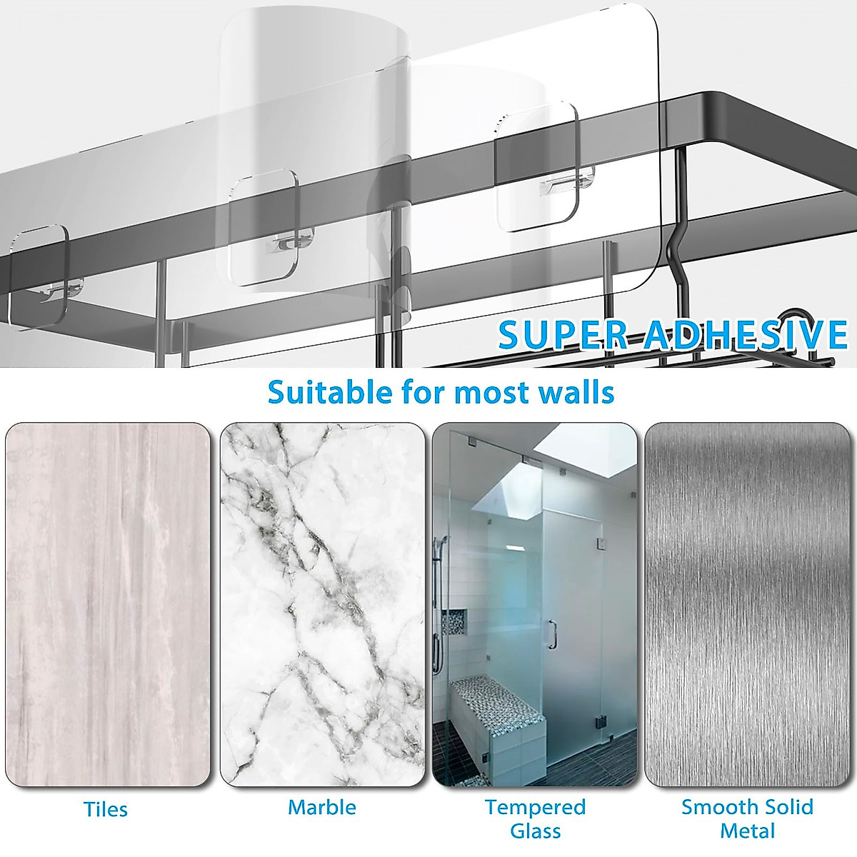 Moforoco 3-Pack Shower Caddy Basket Shelf with Soap Holder, No Drilling Traceless Adhesive Shower Wall Shelves, Rustproof Black Bathroom Shower Storage Organizer…