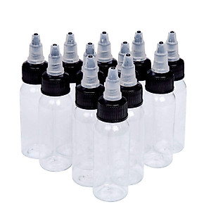 DOWEI 1oz Empty Ink Bottles,12pcs 1oz Twist Cap Plastic Clear Transparent Pigment Container Accessories Twist Top Bottle 1oz,30ml Squeeze Bottles (30ML 12PCS)