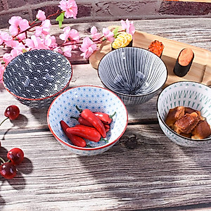 BOSILI Japanese Style Ceramic Rice Bowls set of 4 Color For Dessert Snack Cereal Soup