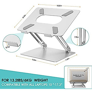GOPHOR Laptop Stand, Adjustable Laptop Stand for Desk with Heat-Vent , Aluminum Ergonomic Laptop Riser, Portable Computer Notebook Stand Compatible for MacBook, Dell, HP More 10-17" Laptops (Silver)