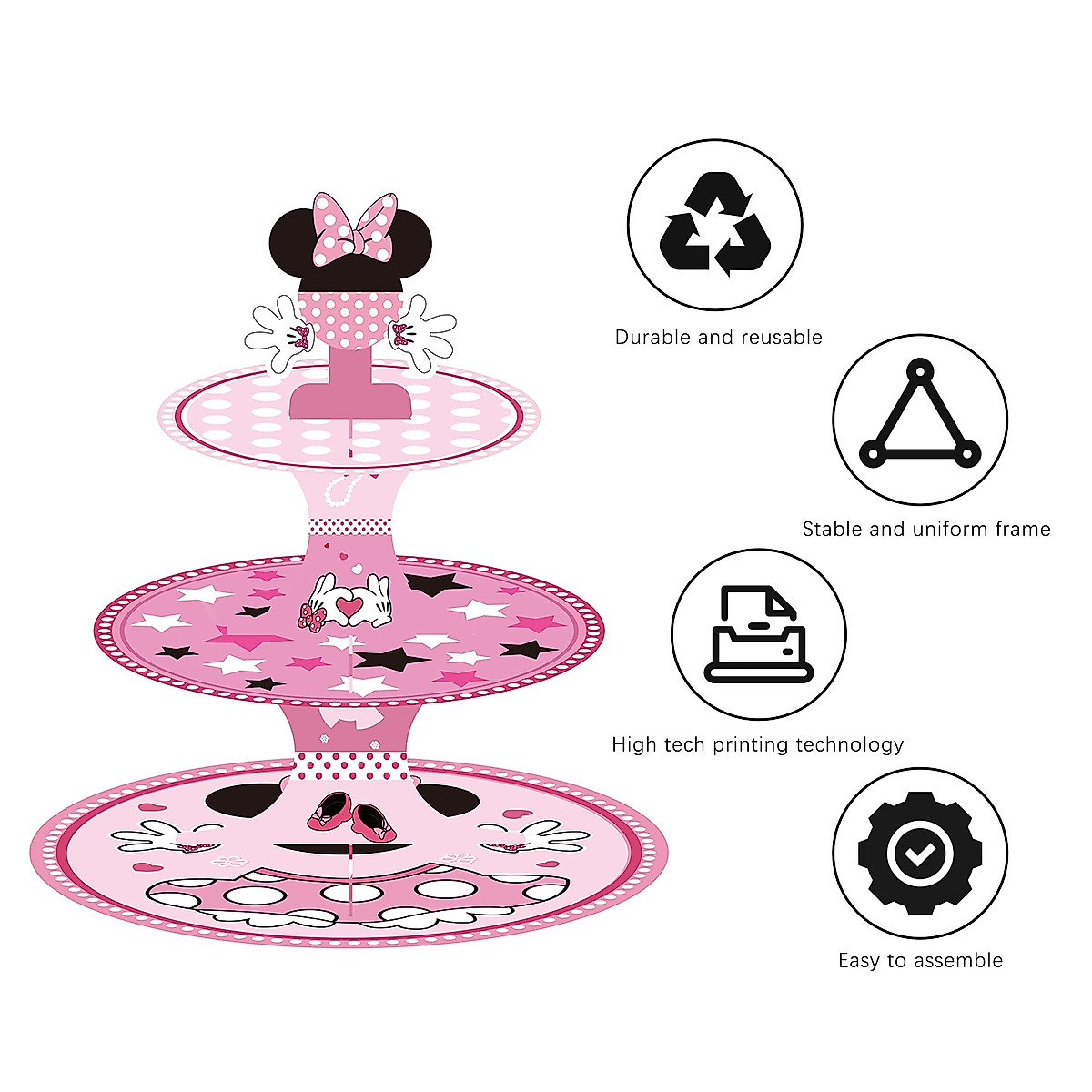 Jouierty Pink Cupcake Stand Cartoon Mouse Cardboard Dessert Tower Serving Tray for Kids Girls Birthday Party Decoration Baby Shower Decor Tea Party Cup Cake Holders Display Table Decorate Supplies
