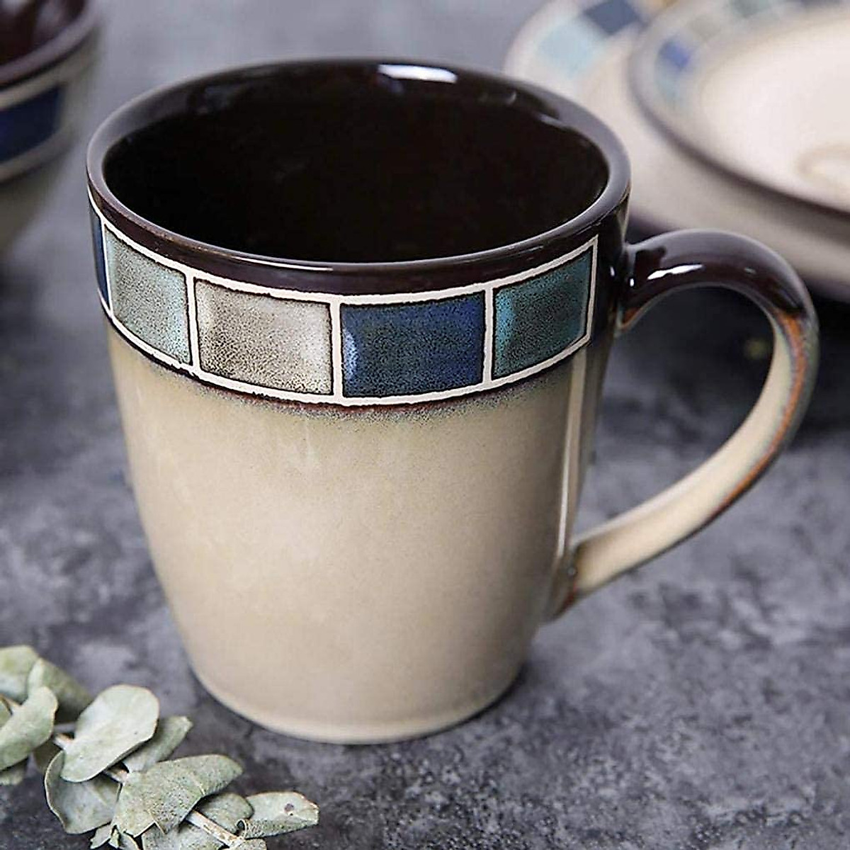 GagalU Dinner Set,4 Pieces of Vintage Porcelain Dinner Set Ceramic Dinner Plate Dessert Plate Steak Plate Salad Bowl and Mug Service for 1 Person