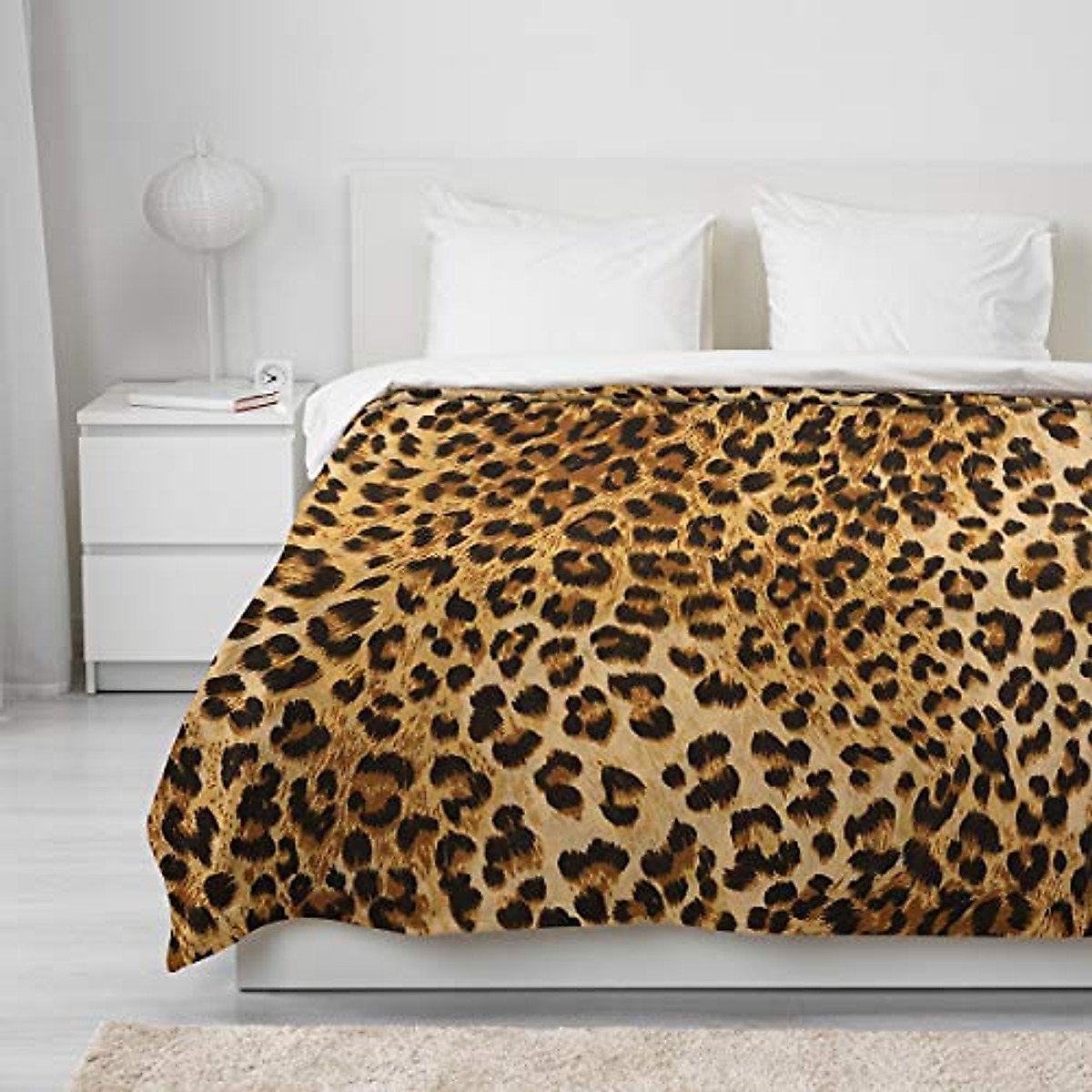 Throw Blanket Leopard Print Soft Plush Flannel Fleece Bed Blanket for Kids Adults, Warm Bed Throws for Bed Sofa Couch, Machine Washable 40x50 inches
