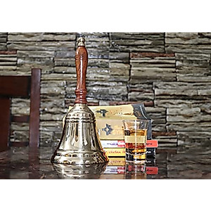 8.5"(H) 4"(D) Solid Brass Bell Quality Wooden Handle Bell Perfect for Dinner, Indoor, Outdoor, School, Bar, Reception, Last Order & Church by The Metal Magician