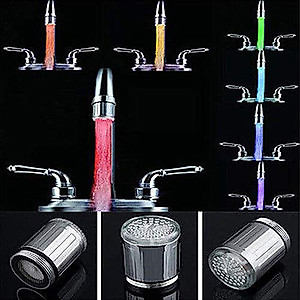 Baost 1Pc 7-Colors Colors Changing Automatic Glow Shower Stream Tap LED Light Water Faucet Glow LED Shower Tap Spraying Head Water Faucet for Kitchen Bathroom Random