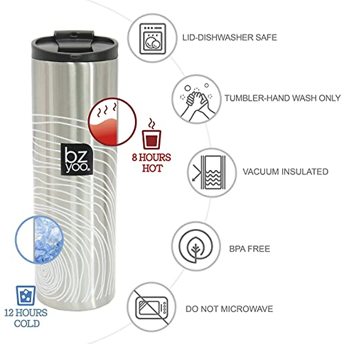 bzyoo Brew 18/8 Stainless Vacuum Drinking BPA-Free 15oz Coffee Mug Water Thermal Bottle Bundle with Leak Proof Design for Hike Camping Holiday New Year Gifts Wellness (2 Bottle Bundle)