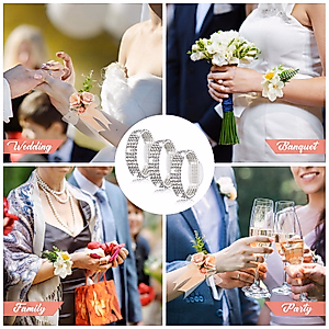 Henoyso 24 Pcs Wrist Corsage Bracelet for Wedding Rhinestone Elastic Bracelet DIY Flower Holder Design Accessories Prom Ceremony Anniversary Bridal Shower Party Accessories(Silver)