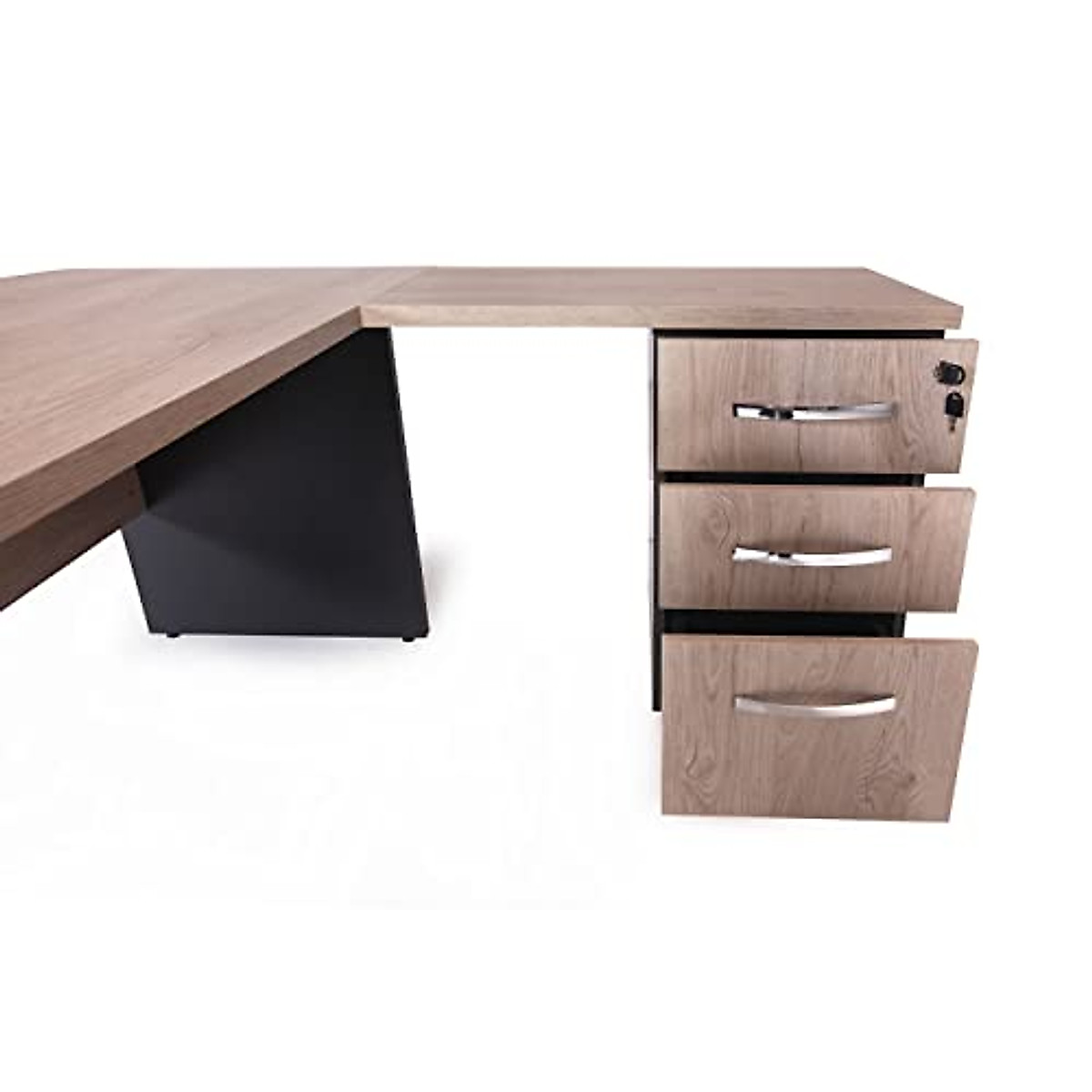Casa Mare 63" Wood L Shaped Office Desk Right Side w/Lockable Drawers | Lock File Cabinet w/Telescopic Rail & Chrome Handle & Legs | Computer PC Laptop Sturdy Corner Table | Modern Home Study | Creme