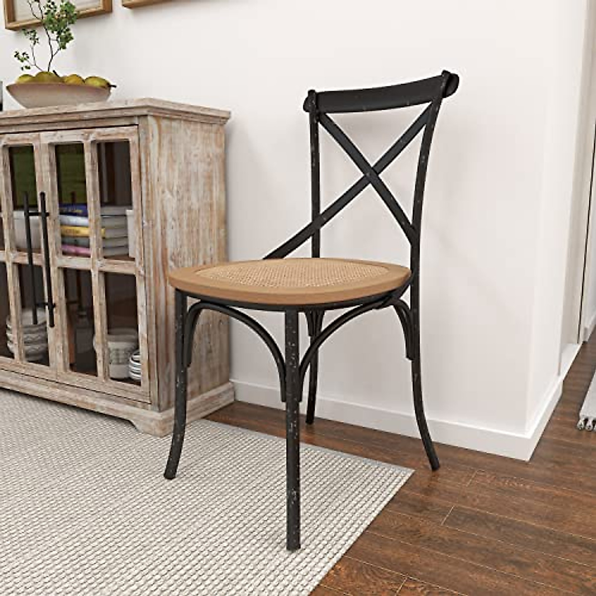 Deco 79 Metal Dining Chair with Brown Wood Seat, Set of 2 20"W, 35"H, Black