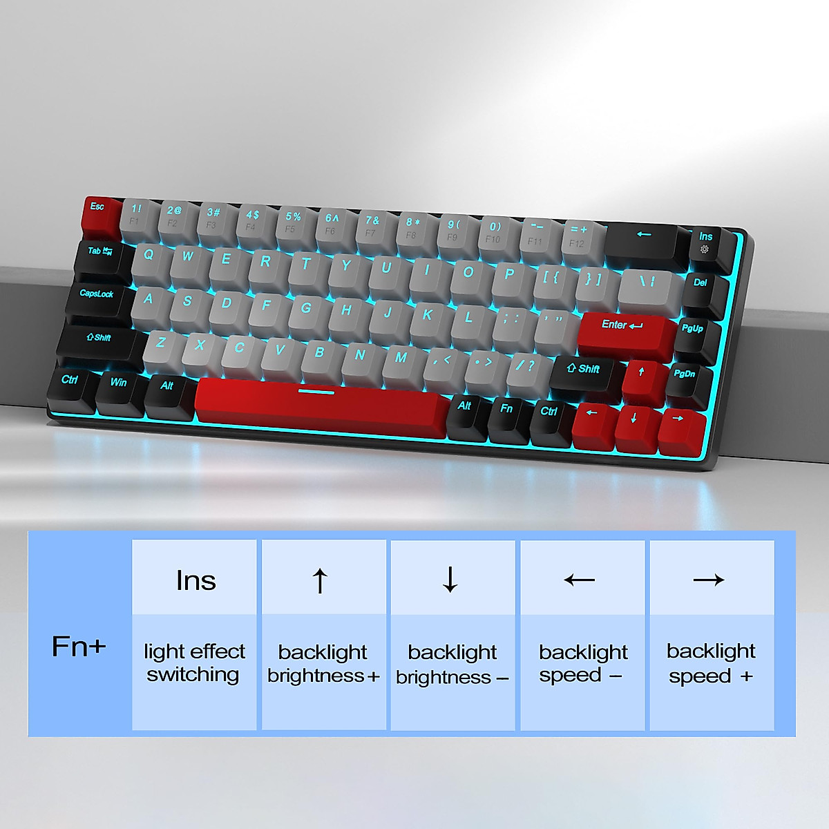 MageGee Portable 60% Mechanical Gaming Keyboard, MK-Box Blue LED Backlit Compact 68 Keys Mini Wired Office Keyboard with Brown Switch for Windows Laptop PC Mac - Grey/Black