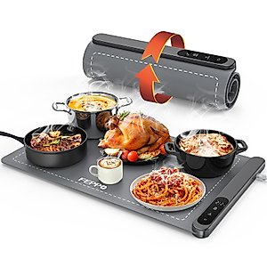 FEPPO Food Warming Mat, Upgrade High-tech Graphene Heating Film, Fast Full Surface Electric Warming Tray with 6 Level Adjustable Temperature and 6 Hours Timer, Roll Up Food Warmers for Parties Buffet