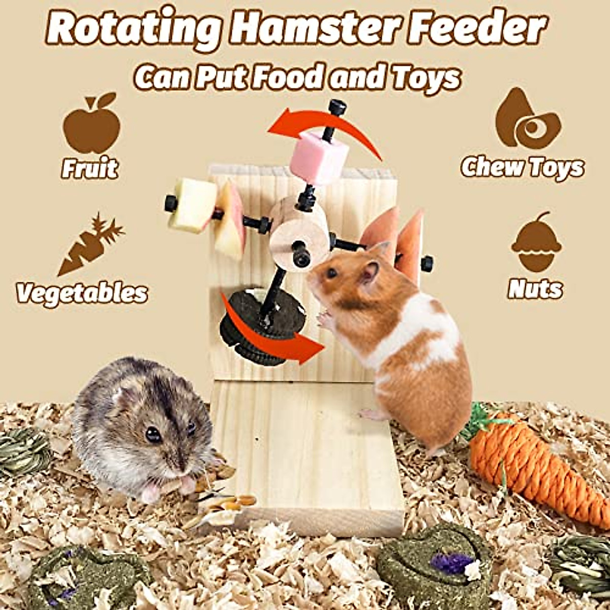 BNOSDM Wooden Foraging Toy for Small Animals Hamster Enrichment Foraging Toys Interactive Spin Guinea Pig Puzzle Toy for Dwarf Hamster Guinea Pig Chinchilla Rat Rabbit Chinchilla Bunny