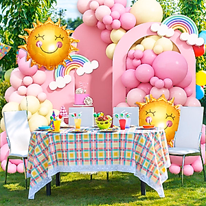 First Trip Around The Sun Birthday Decorations for Girls，Pink and Yellow Balloons Garland Kit with Sunshine Balloons Boho Sun 1st Baby Shower Party Supplies