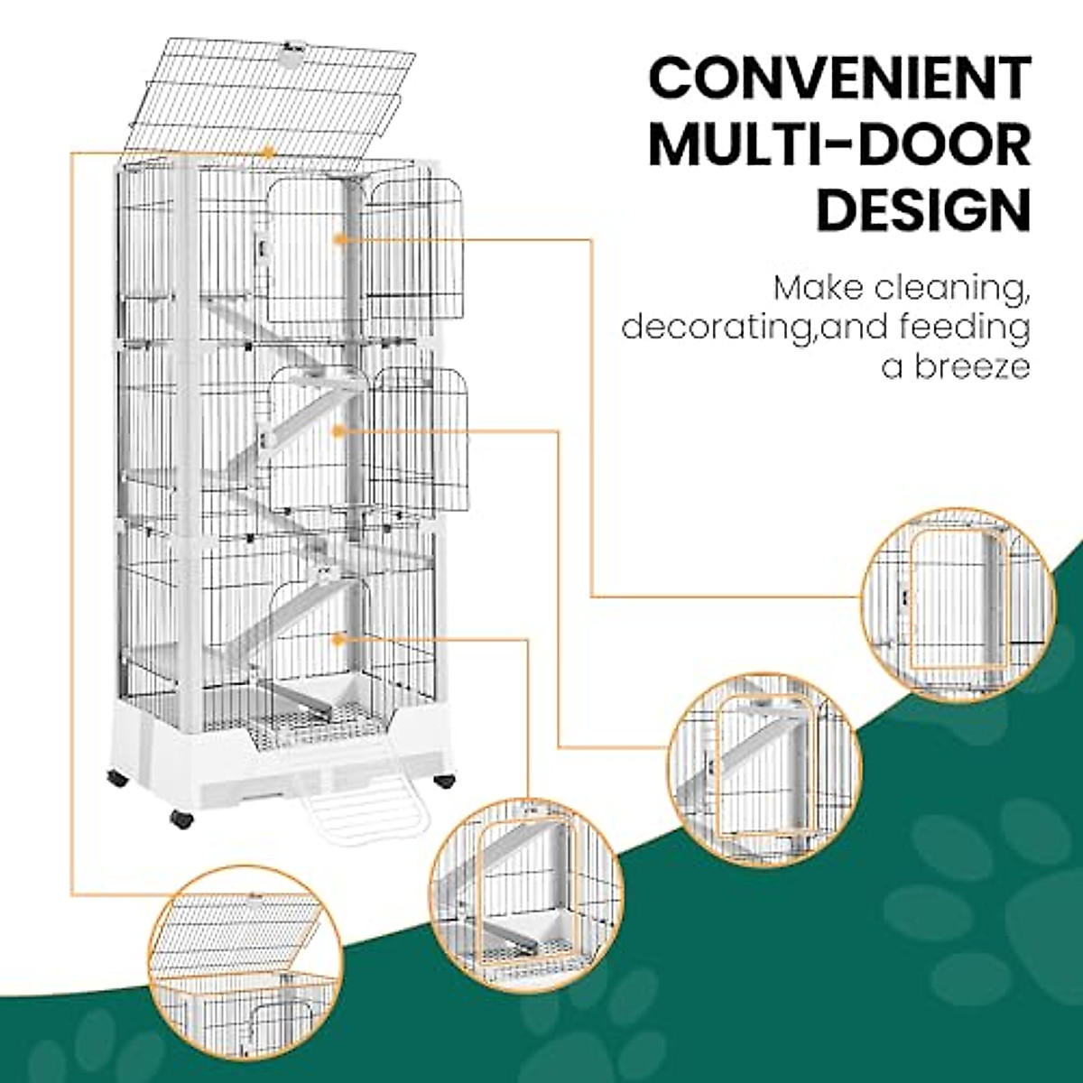 Yaheetech Rolling Small Animal Cage 6 Level Rabbit Cage with Open Top & Pull-Out Tray for Bunnies, Guinea Pigs, Ferrets and Chinchillas