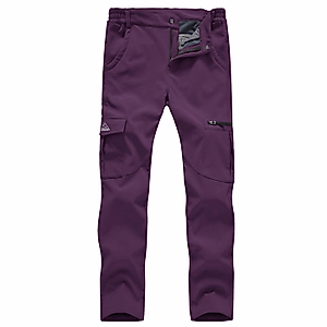 Gopune Women's Waterproof Windproof Fleece Lined Warm Hiking Ski Snow Insulated Pants (Purple,S)