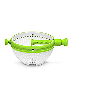 Dreamfarm Spina | Easy-To-Use Salad Spinner | Non-Scratch, Nylon Spinning Colander | Lettuce Spinner | Colander with Collapsible Handle | White & Green
