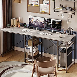 Bestier L Shaped Desk with Shelves 75 Inch Reversible Corner Computer Desk or 2 Person Long Table, Writing Study Desk for Home Office Small Space Bedroom Apartment, Wash White