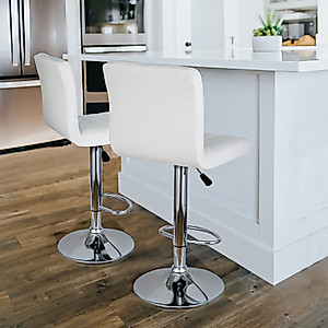 SUPER DEAL Set of 2 Bar Stools for Kitchen, Modern PU Leather Swivel Adjustable Counter Height Swivel Stool with Square Back (2, White)