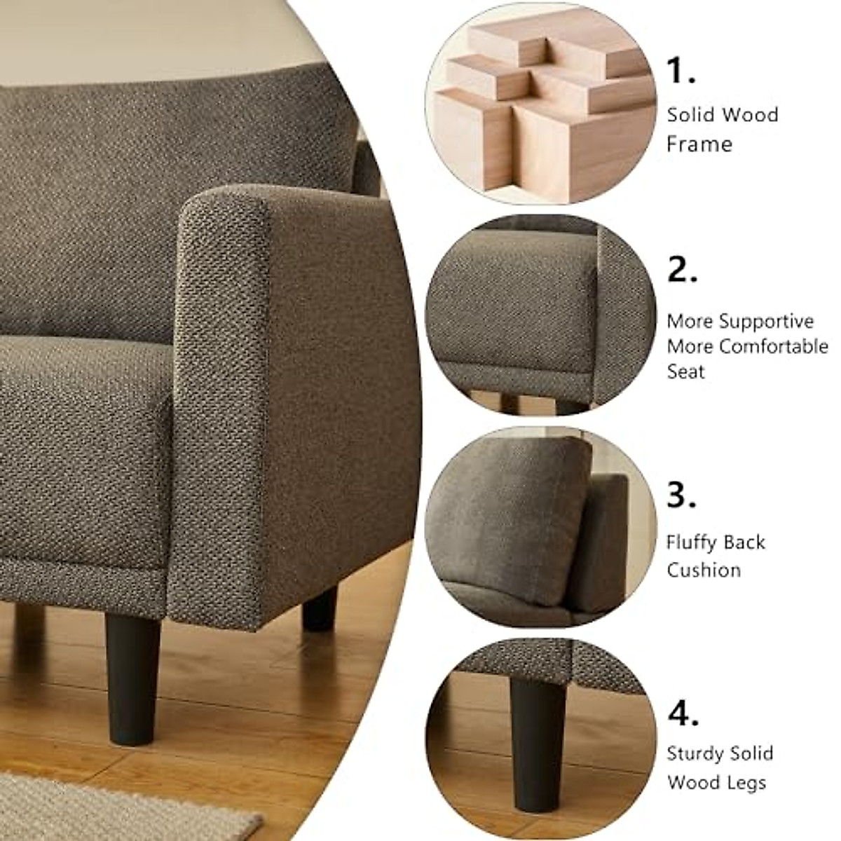 Mxfurhawa Modular Sectional Sofa with Ottoman, 128.6" Oversized L Shaped Couch with Reversible Chaise, Convertible Velvet Sleeper Couch for Living Room (Linen - Dark Grey, 4 Seat + 1 Ottoman)