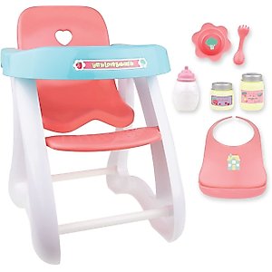 JC Toys - for Keeps Playtime! | Baby Doll High Chair | Fits Dolls up to 17" | Sturdy High Chair and Play Accessories | Ages 2+, Pink