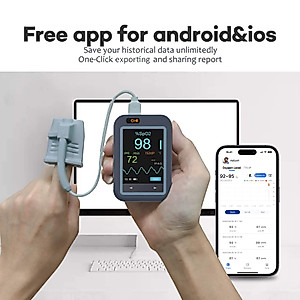 Wellue Smart Pulse Oximeter for Adults and Infant, Handheld Oxygen Monitor for SpO2&HR&body temperature, Rotatable Touchscreen, Free APP&PC Software (checkmepro)