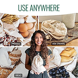 Organic Cotton Produce Bags - Medium 8x10 Inch - 12 Pcs Reusable Muslin Storage Bags with Drawstrings - Canvas Bags - Biodegradable Fabric Bags - Snack Bags - Cloth Bags by Leafico