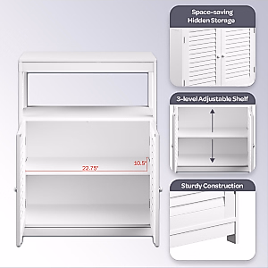 Lavish Home Storage Cabinet with Double Doors - Freestanding Kitchen, Laundry Room, or Restroom Organizer with Cupboard and Open Shelf (White)
