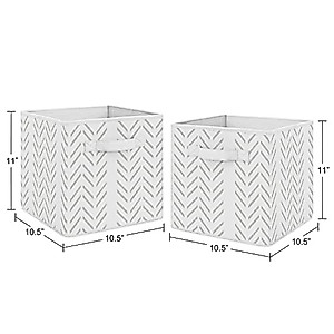 Sweet Jojo Designs Grey Chevron Arrow Foldable Fabric Storage Cube Bins Boxes Organizer Toys Kids Baby Childrens - Set of 2 - Gray and White Geometric Construction Truck Tire Print