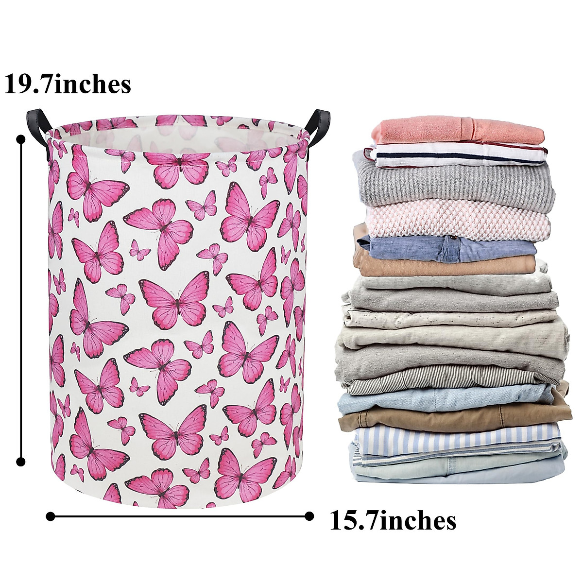 HIYAGON Butterfly Baby Laundry Basket Baby Hamper for Nursery Girl Kids Pink Hamper Cute Kids Toys Storage Bin Organizer Animal Room Decor for Home(Butterfly)