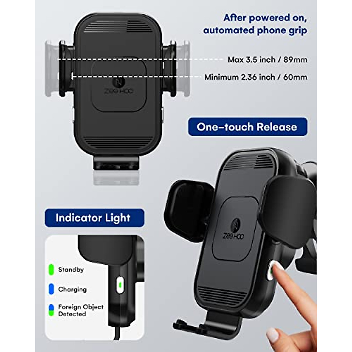 [Upgraded Version] ZeeHoo Wireless Car Charger,15W Fast Charging Auto-Clamping Car Mount, Car Vent Charging Phone Holder for iPhone 14 13 12 11, Samsung Galaxy S23 Ultra S21 S20 Note 20, etc