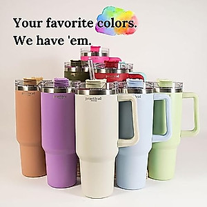 Practical Pours 40 oz Tumbler with Handle and Straw Lid | Reusable Stainless Steel Water Bottle Travel Mug Cupholder Friendly | Mother's Day Gifts for Women Men Him Her | Lavender Purple, 40oz