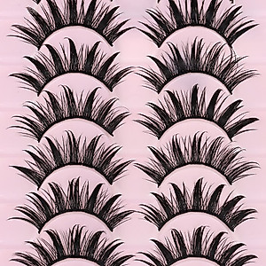 DSLONG 10 Pairs Manga Lashes Wet Look Lashes Effect Cat Eye Lashes Extension Fluffy Spiky Mink Lashes Japanese Cosplay Styles Anime Fake Eyelashes Reusable
