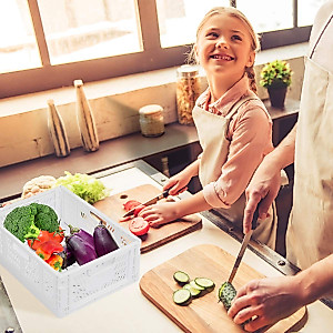 4-Pack Folding Storage Boxes Crate Collapsible Plastic Drawer Organizer , Stackable Shelf Storage Basket Food Fruit Vegetables Bottles Toy Organiser Baskets for Home Office Bedroom Kitchen -White