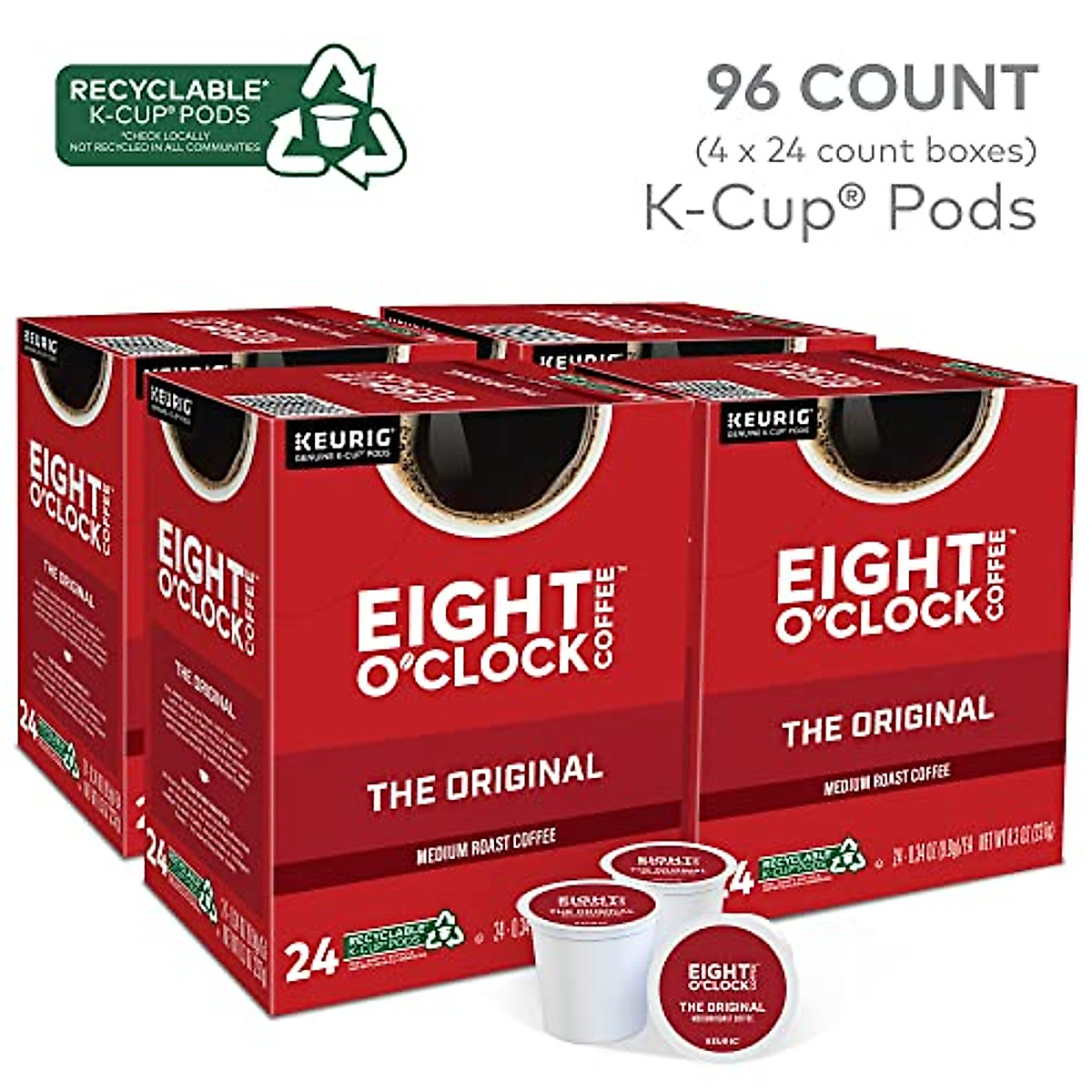 Eight O'Clock Coffee The Original, Single-Serve Keurig K-Cup Pods, Medium Roast Coffee Pods, 24 Count (Pack of 4)
