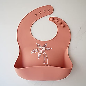 AVA + OLIVER Silicone Bib Set - Adjustable Waterproof Bibs - Set of 2 (Peach/Purple)