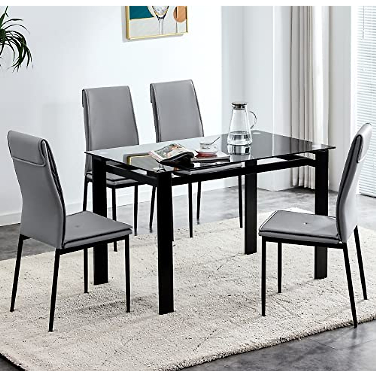 Modern Dining Chairs Set of 4, Kitchen Chair Dinner Chair with PU Leather High Back Upholstered Cushion and Metal Legs, Living Room Bedroom, Grey