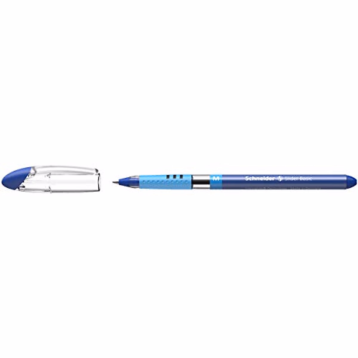Schneider Slider Basic M (Medium) Ballpoint Pen, 1.0 mm, Transparent Barrel, Blue Ink, Box of 10 Pens (151103)