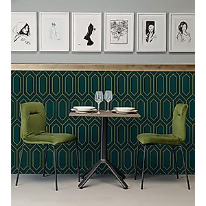 Safiyya Peel and Stick Wallpaper Gold and Dark Teal Green Wallpaper Geometric Contact Paper Textured Wallpaper Self Adhesive Removable Wallpaper for Walls Vinyl Roll 118"x17.3"