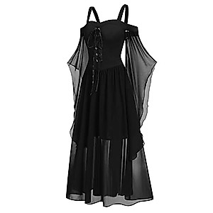 Halloween Costumes Butterfly Sleeve Sling Swing Renaissance Faire Corset Costume for Women Womens Witch Costume Ren Faire Corset Fairy Costume for Women Witchy Dresses for Women（1-Black,3X-Large）