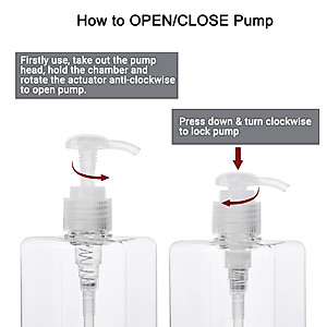 Suream Refillable Shampoo and Conditioner Bottles, 9.5oz/280ml Clear Plastic Pump Dispensers for Shower, Square Empty Bathroom Bottle for Body Wash, Essential Oil, Soap Liquid, Lotion, 3Pack