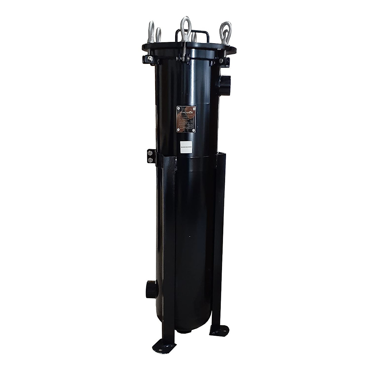 PRM #2 Carbon Steel Bag Filter Housing - 8"x30" - 2" NPT Inlet/Outlet - Dual Side & Bottom Outlets - 150 PSI Max - FKM O-Ring, 100 GPM Flow, Epoxy Coated, Stainless Steel Basket, Safety Vent
