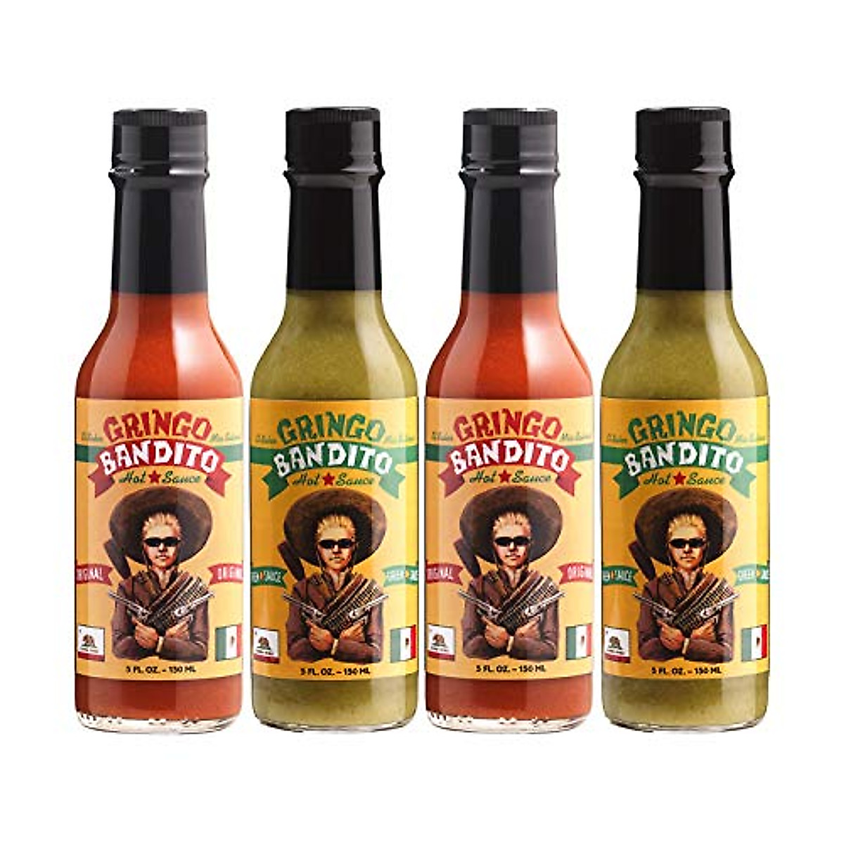 Gringo Bandito Hot Sauce, Variety Pack, 5 oz (Pack of 4)