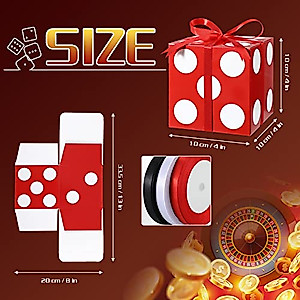 24 Pack Casino Party Dice Favor Box 4 x 4 x 4 Inch Casino Party Decoration Casino Themed Party Goodie Boxes Gable Boxes Gift Boxes with Ribbon for Birthday Party Casino Night Supplies, Black Red White